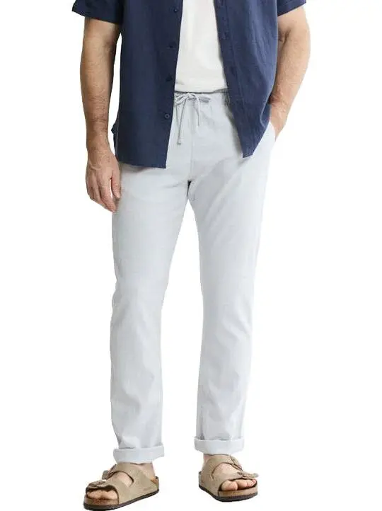JACHS Linen Blend Drawstring Pants - Light Grey