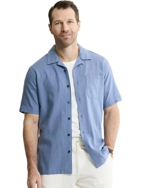 JACHS Linen Blend Short Sleeve Camp Shirt - Horizon Blue