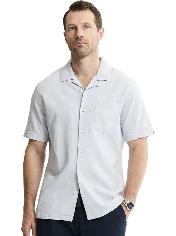 JACHS Linen Blend Short Sleeve Camp Shirt - Light Grey