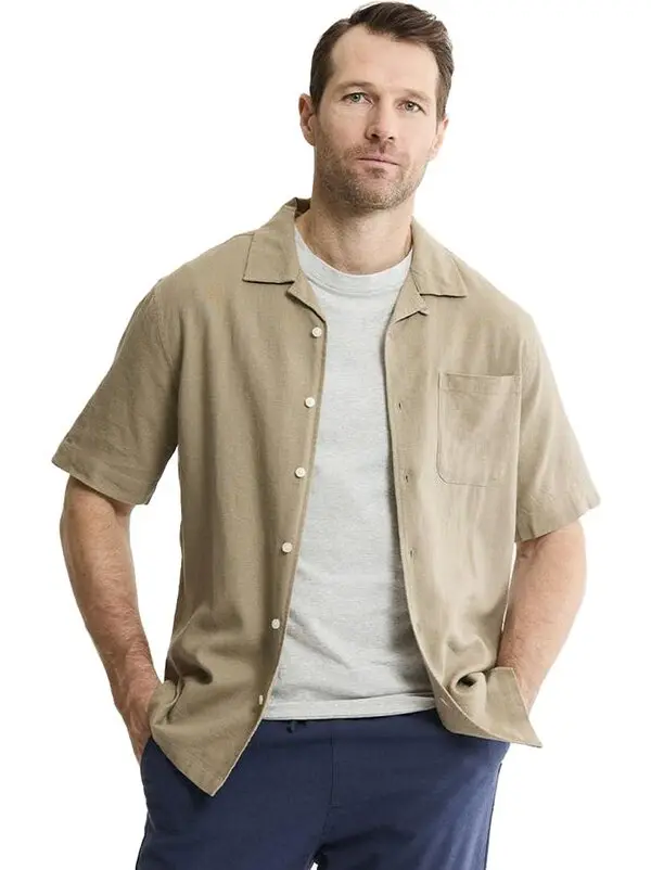 JACHS Linen Blend Short Sleeve Camp Shirt - Mocha
