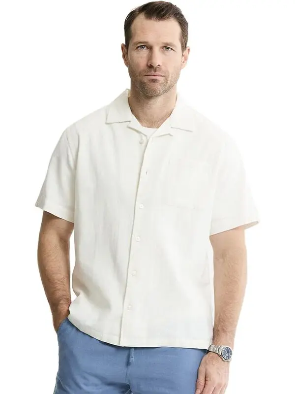 JACHS Linen Blend Short Sleeve Camp Shirt - White