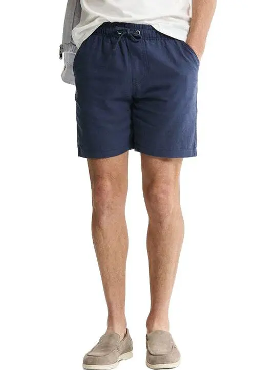 JACHS Linen Blend Drawstring Shorts - Indigo