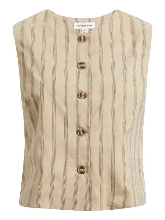 Nordstrom Striped Linen Blend Vest - Tan- Black Sonjay Stripe