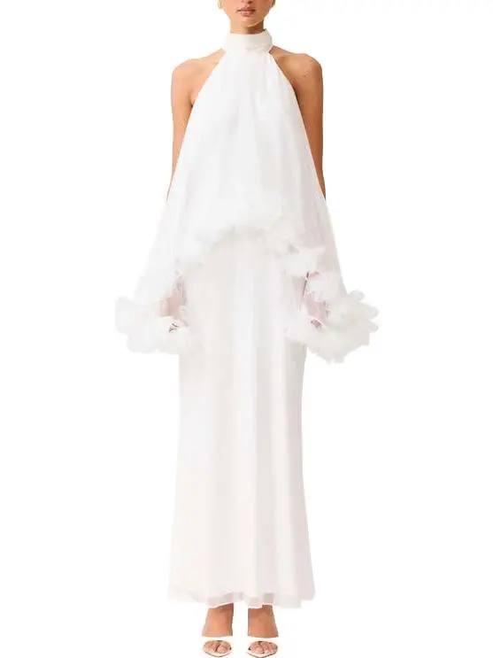 ELLIATT Poppy Tiered Halterneck Gown - White