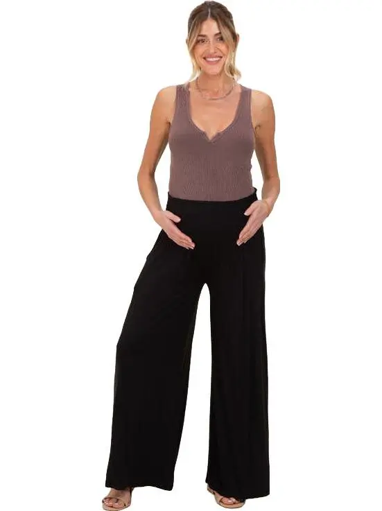 PINKBLUSH Smocked Waist Wide Leg Maternity Pants - Black