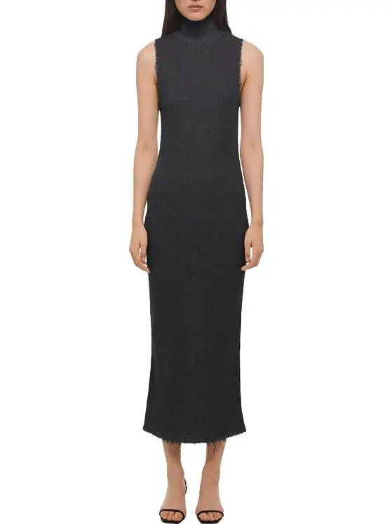 Helmut Lang Mock Neck Sleeveless Maxi Sweater Dress - Black