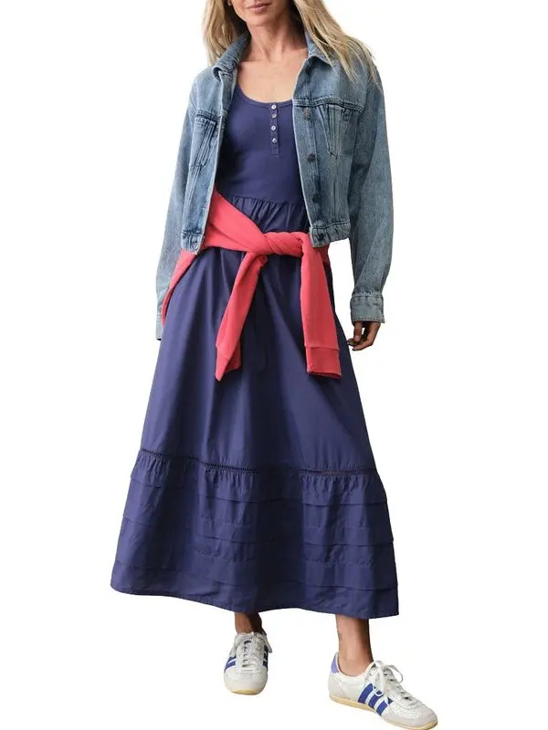Marine Layer Lexi Rib & Poplin Sleeveless Midi Dress - Navy