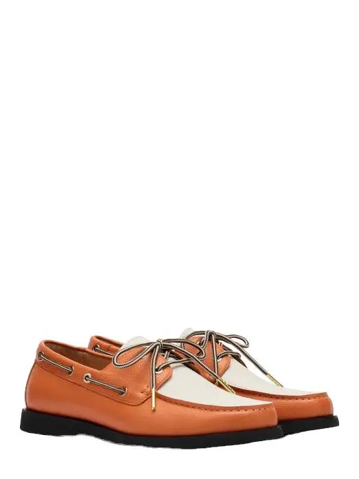 MARC NOLAN Crocodile Effect Leather Boat Shoes - Orange/white