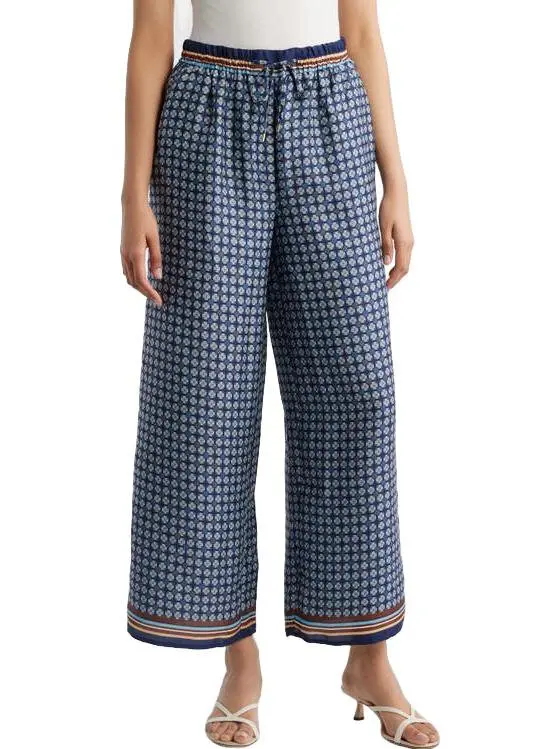 Halogen Relaxed Drawstring Satin Wide-leg Pants - Classic Navy