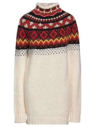 SEMICOUTURE Multicolor Patterned Turtleneck Long Sleeve Mini Dress - Ivory