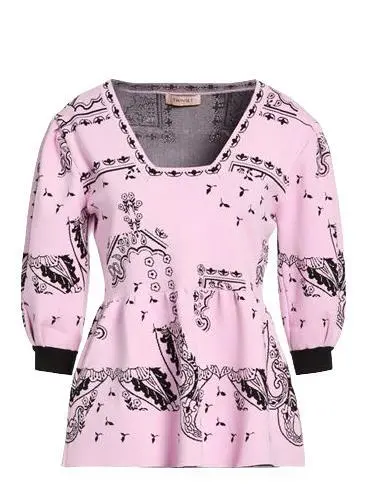 TWINSET Paisley Print Square Neck 3/4 Sleeve Knit Top - Pink