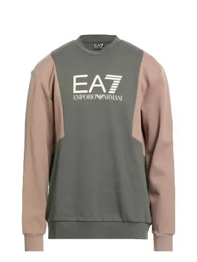EA7 Two-tone Cotton Blend Sweatshirt With Logo Print - Military Green