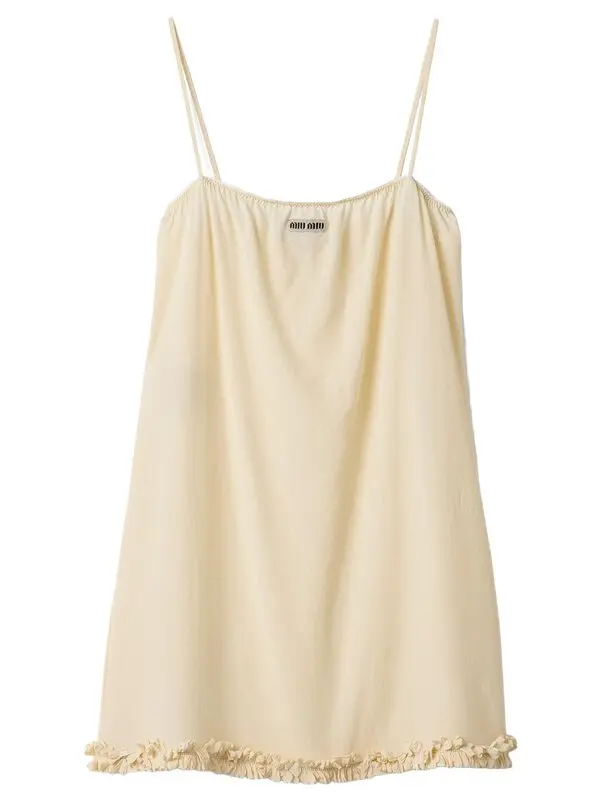 Miu Miu Embroidered Marocain Crepe Dress - Vanilla