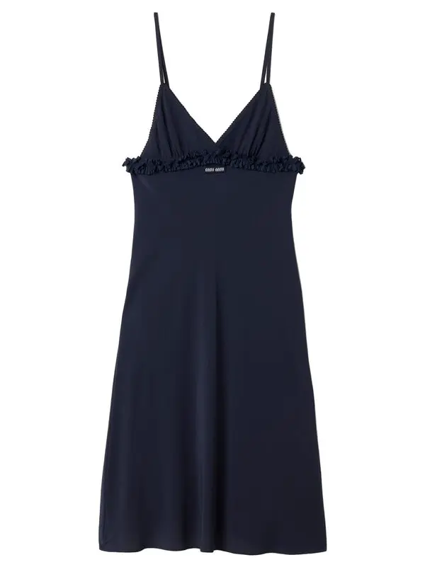 Miu Miu Embroidered Marocain Crepe Dress - Navy