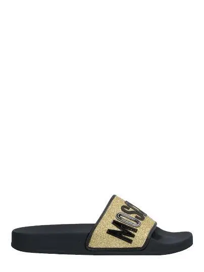 Moschino Rubber Slides With Glitter Embellishment - Gold