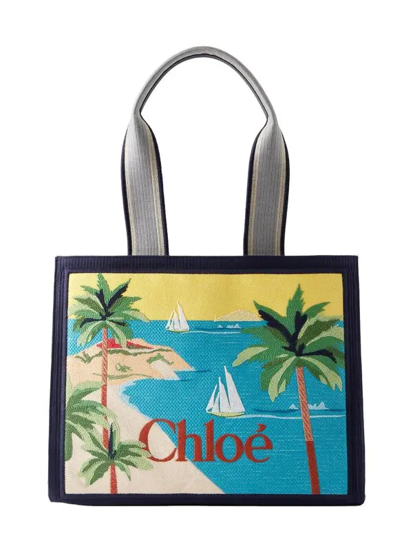 Chloé Embroidered Beach Scene Canvas Shoulder Bag - Multi