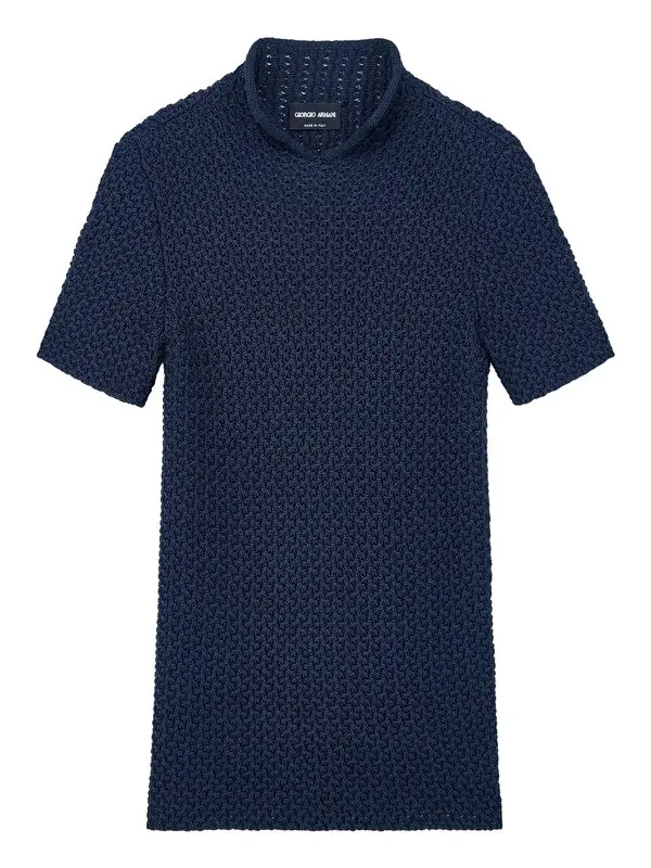 Giorgio Armani Slim Fit Viscose Sweater With Honeycomb Effect - Blue