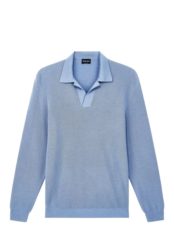 Giorgio Armani Knit Polo Regular Fit Honeycomb Stitch Virgin Wool - Light Blue