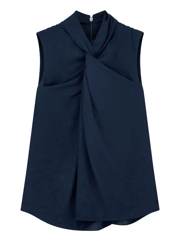 Giorgio Armani Sleeveless Silk Georgette Draped Neckline Top - Blue