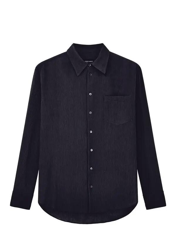 Giorgio Armani Regular Fit Cotton And Silk Blend Creponne Shirt - Blue