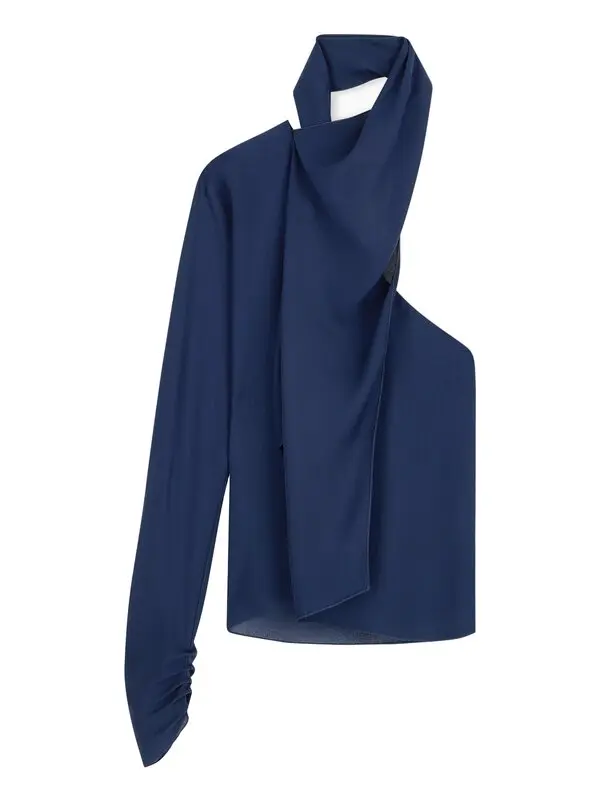 Giorgio Armani One-shoulder Shirt In Silk Triple Georgette With Sash - Blue