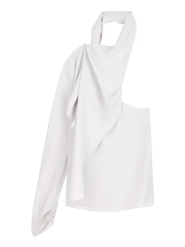 Giorgio Armani One-shoulder Shirt In Silk Triple Georgette With Sash - White