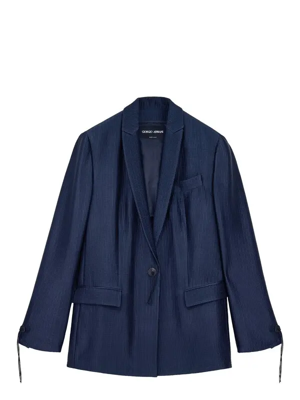 Giorgio Armani Regular Fit Waffle Viscose And Wool Blazer - Blue
