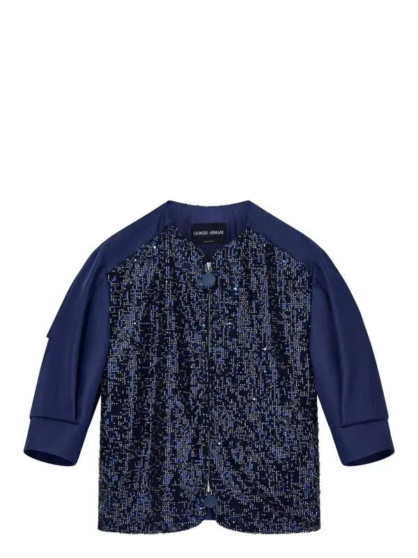 Giorgio Armani Silk Shantung Cropped Coat With Beaded Embroidery - Patterned