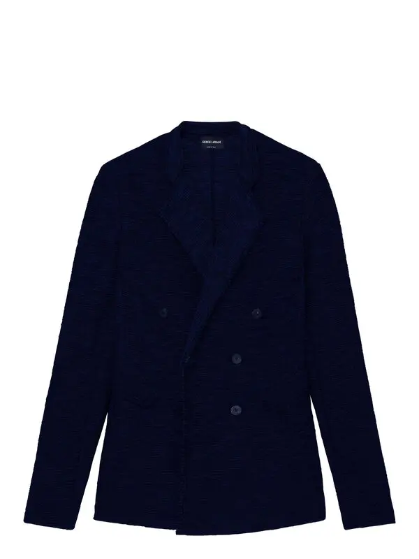 Giorgio Armani Double-breasted Viscose Knit Jacket - Blue