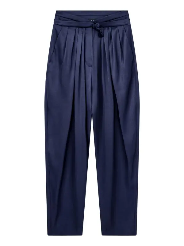 Giorgio Armani Multi-pleated Silk Satin Trousers With Knot Detail - Blue
