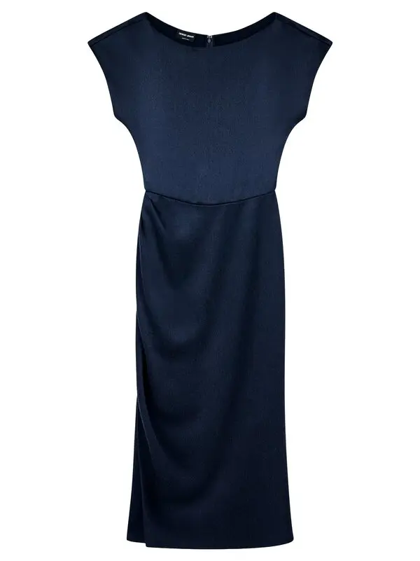 Giorgio Armani Hammered Satin Draped Midi Dress - Blue