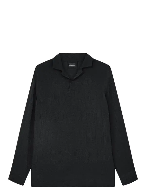Giorgio Armani Oversized Shirt In Cupro With Micro Jacquard Chevron - Black