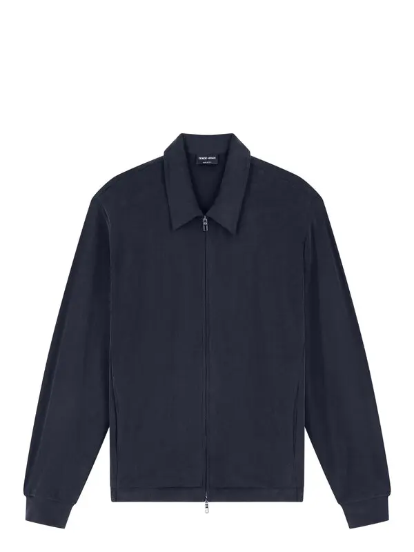 Giorgio Armani Regular Fit Blouson Jacket In Washed Cupro-blend Piqu - Navy Blue