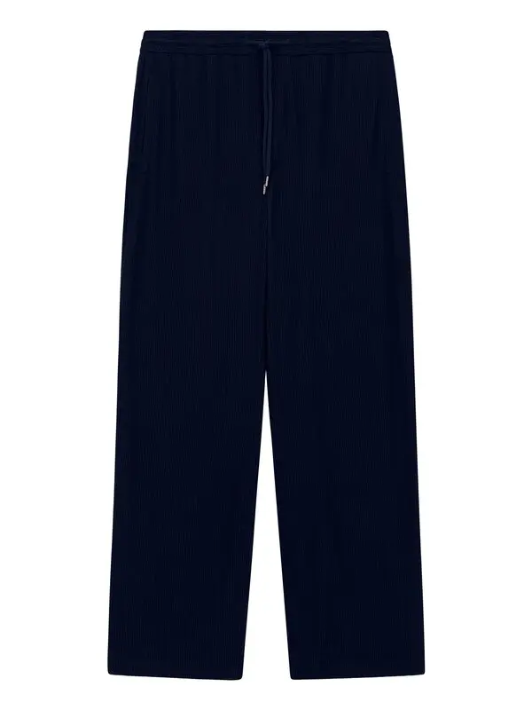 Giorgio Armani Regular Fit Seersucker Jersey Trousers With Cashmere - Navy Blue