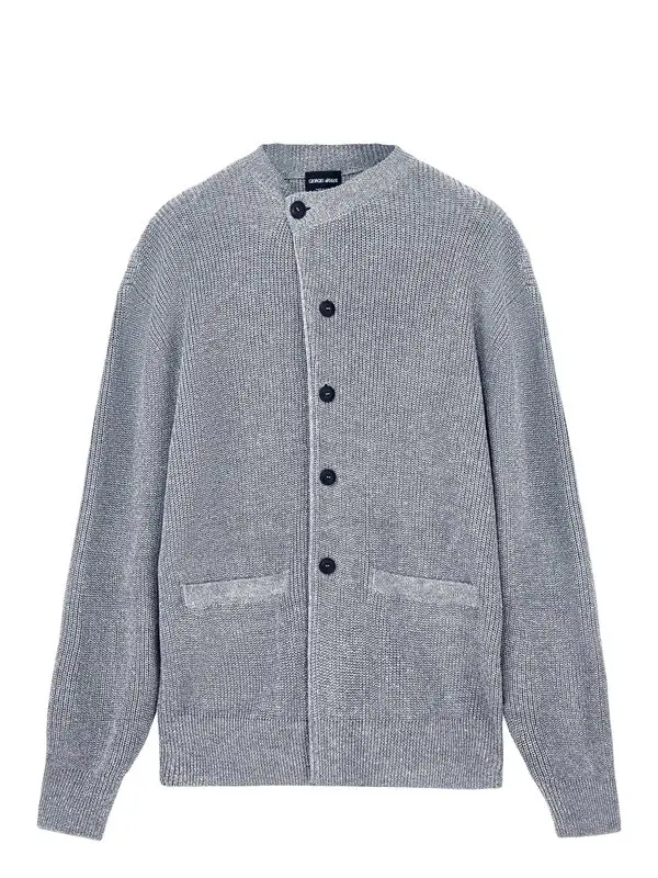 Giorgio Armani Ribbed Linen, Cotton, Cashmere, And Silk Cardigan - Grey