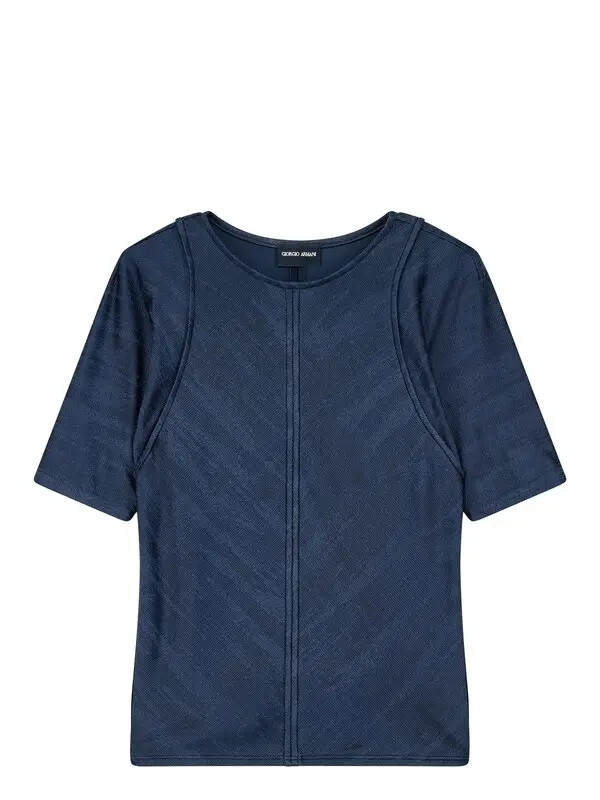 Giorgio Armani Slim-fit Jacquard Viscose T-shirt With Tank Effect - Blue