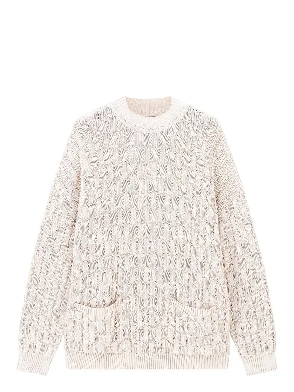 Giorgio Armani Oversized Silk Sweater With Ribbed Stitch And Pockets - Beige