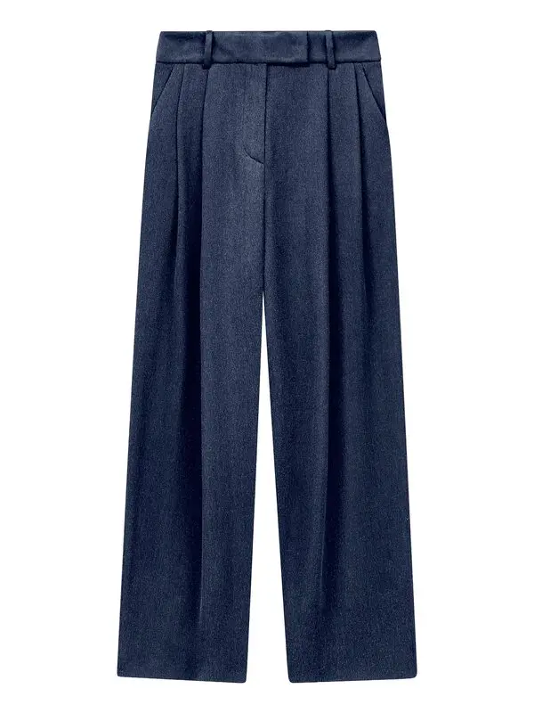 Giorgio Armani Wide Leg Pleated Hammered Satin Trousers - Blue