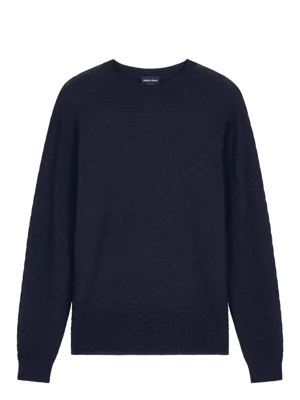 Giorgio Armani Virgin Wool Sweater With Triangle Weave - Navy Blue