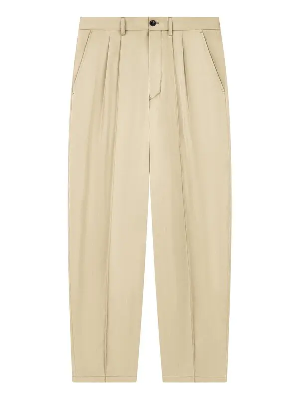 Giorgio Armani Regular Fit Washed Lyocell Poplin Trousers - Beige