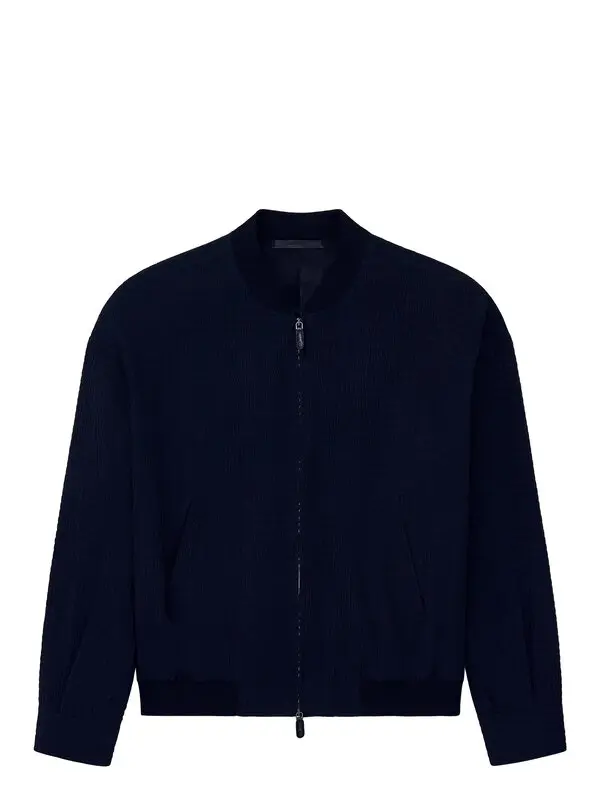 Giorgio Armani Seersucker Blouson In Stretch Viscose And Cupro - Blue