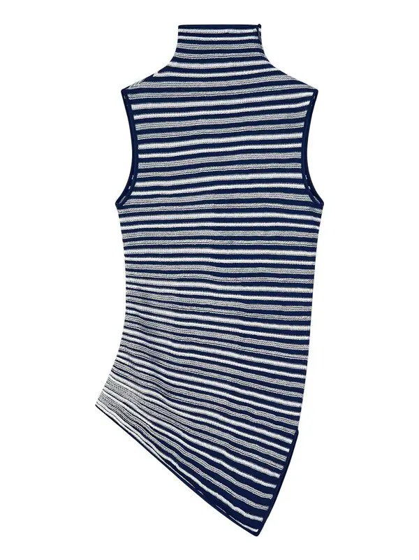 Giorgio Armani Sleeveless Striped Viscose Knit Turtleneck - Navy Blue