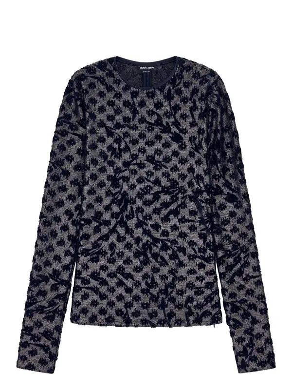 Giorgio Armani Slim Fit Crew Neck Jersey With 3d Flower Motif - Navy Blue