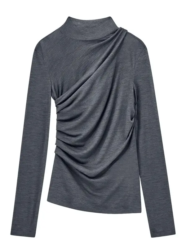 Giorgio Armani Wool Jersey Sweater With Crater Neck And Draped Front - Grey