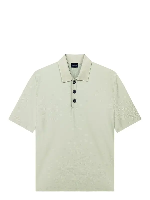 Giorgio Armani Polo Shirt Regular Fit In Technical Seersucker - Green