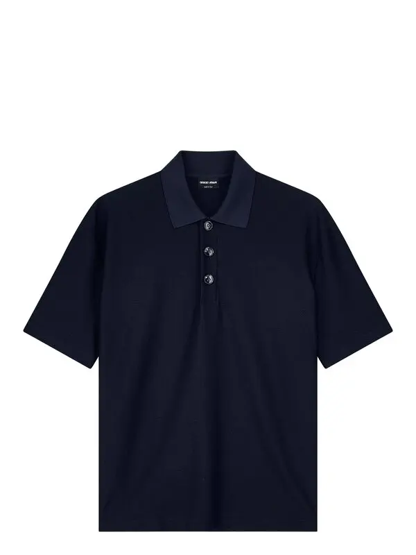 Giorgio Armani Polo Shirt Regular Fit In Technical Seersucker - Navy Blue