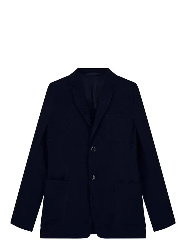 Giorgio Armani Blazer Regular Fit In Micro Jacquard Chevron Cupro - Black