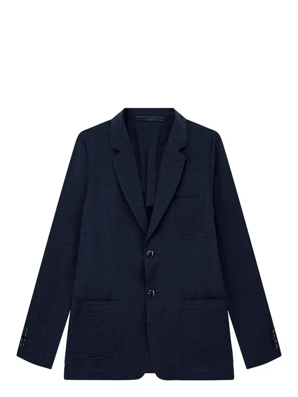 Giorgio Armani Blazer Regular Fit In Micro Jacquard Chevron Cupro - Blue