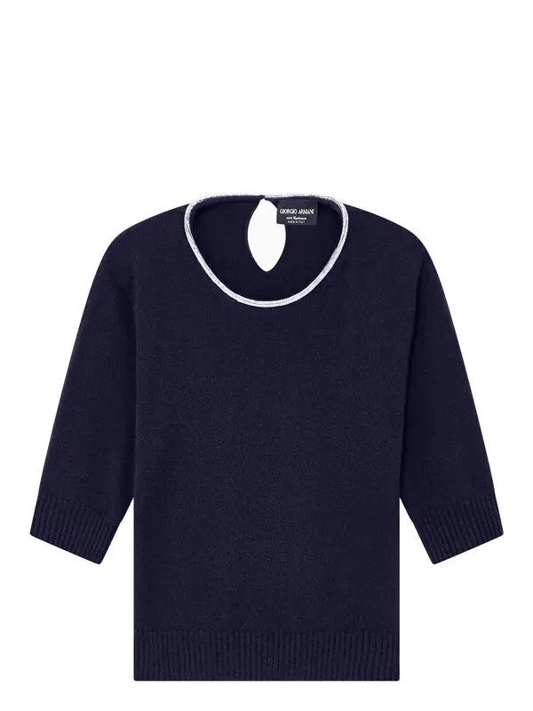 Giorgio Armani Cashmere Sweater With Microcrystal Trim - Blue