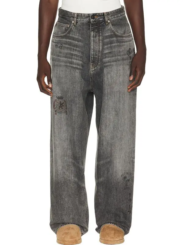 Balenciaga Tattoo Baggy Jeans - Dark Grey